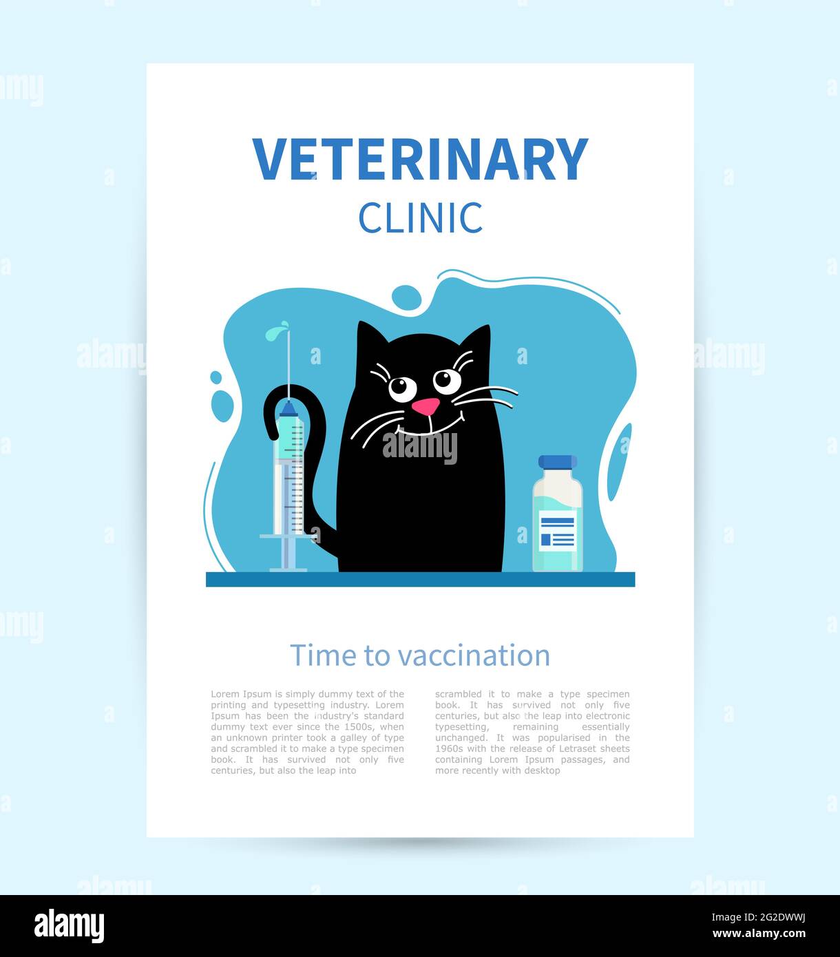 Poster Veterinary Clinic. Happy cat looks at syringe with an injection ...