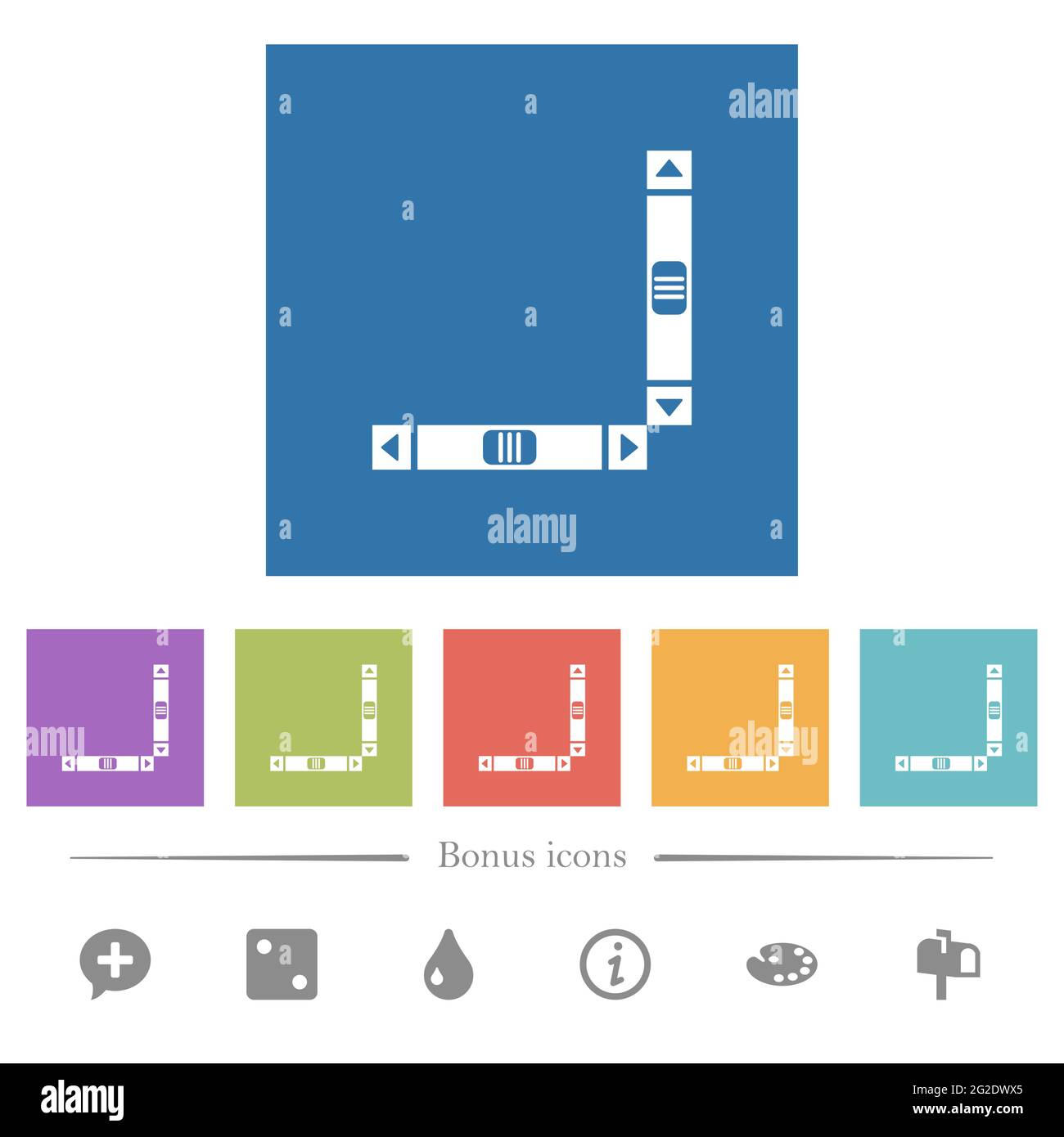 Vertical and horizontal scroll bars flat white icons in square ...