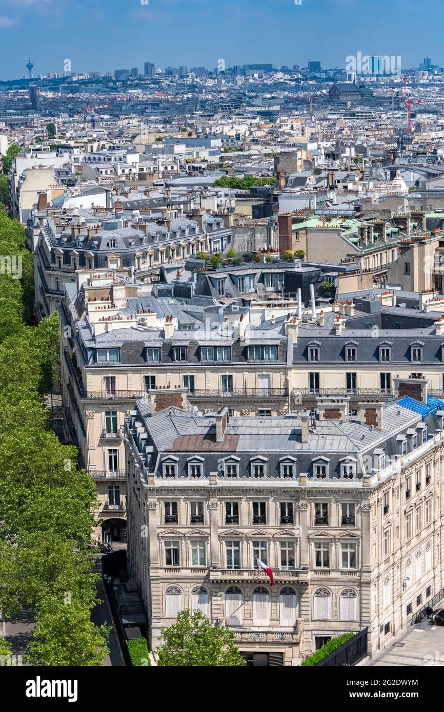 Paris, luxury Haussmann facades and roofs in a attractive area of the ...