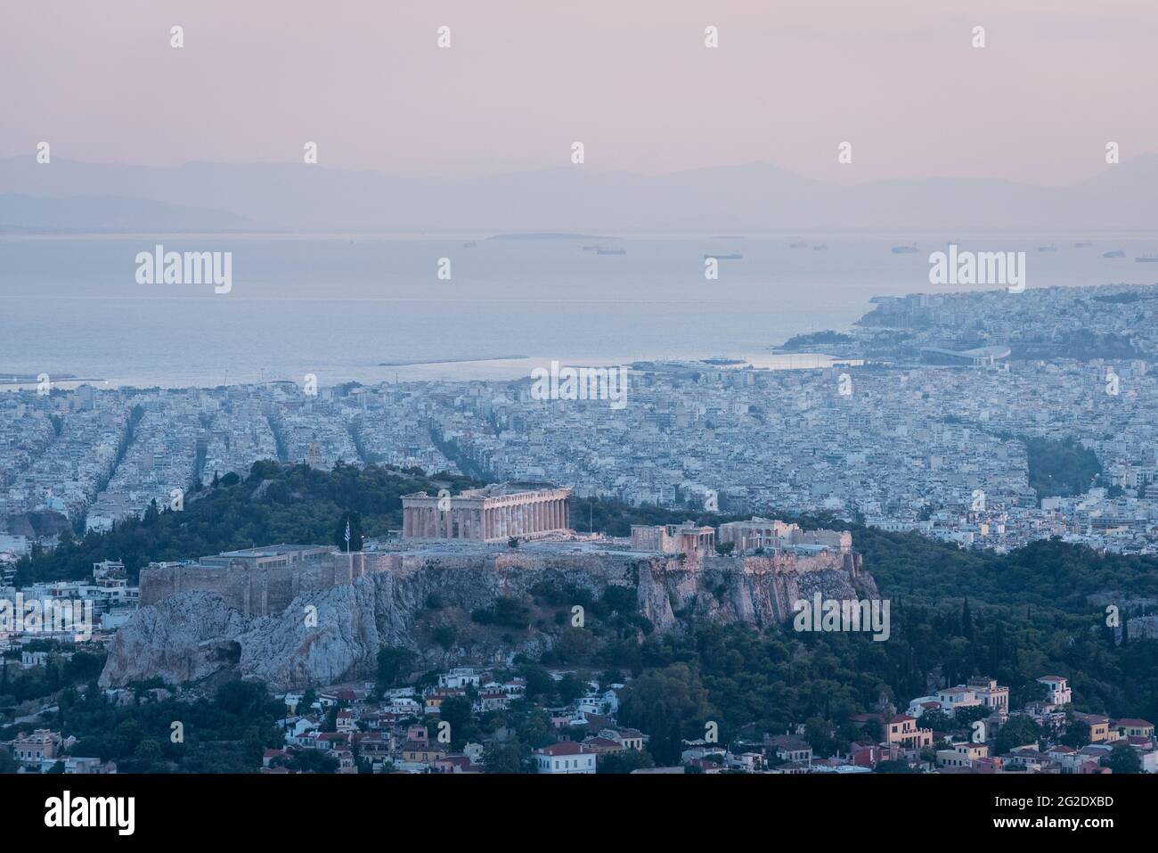 View of the Acropolis and the city of Athens from Mount Lycabettus, in Athens, Greece Stock ...