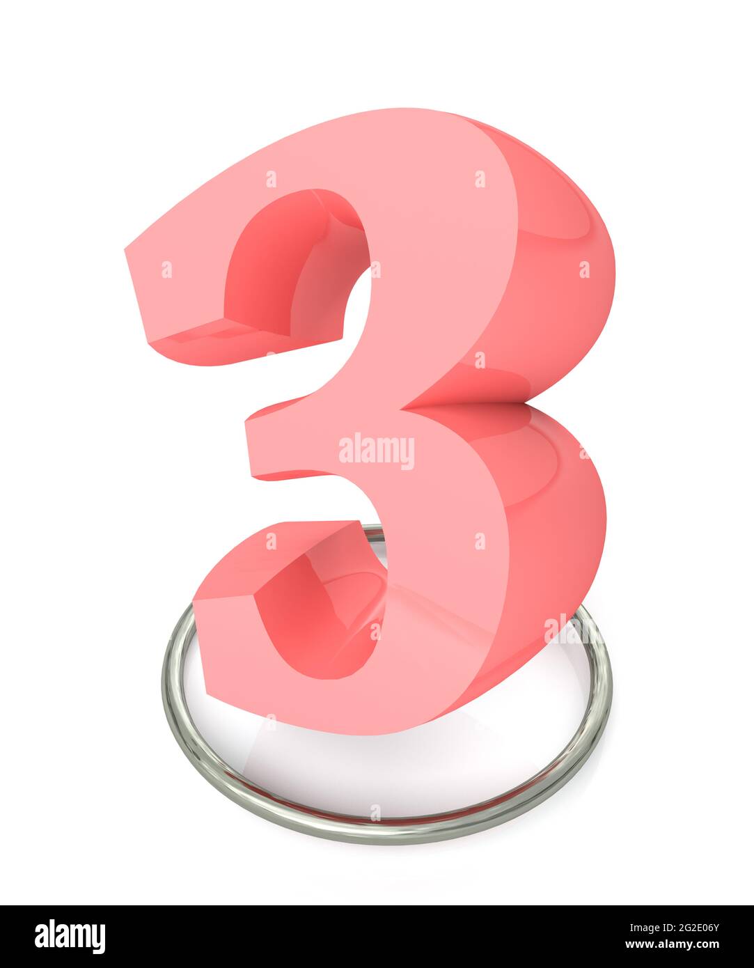 Number 3 pink over metallic circle on white background - 3D rendering ...