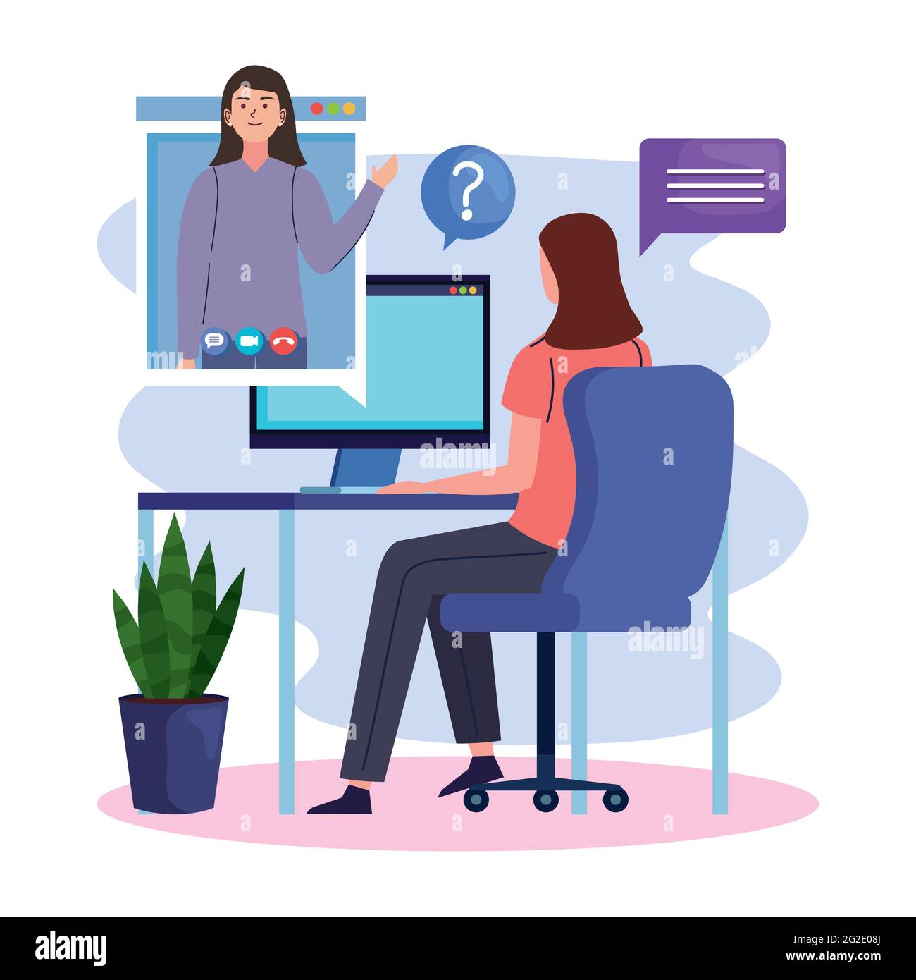 Woman in video call with computer Stock Vector Image & Art - Alamy