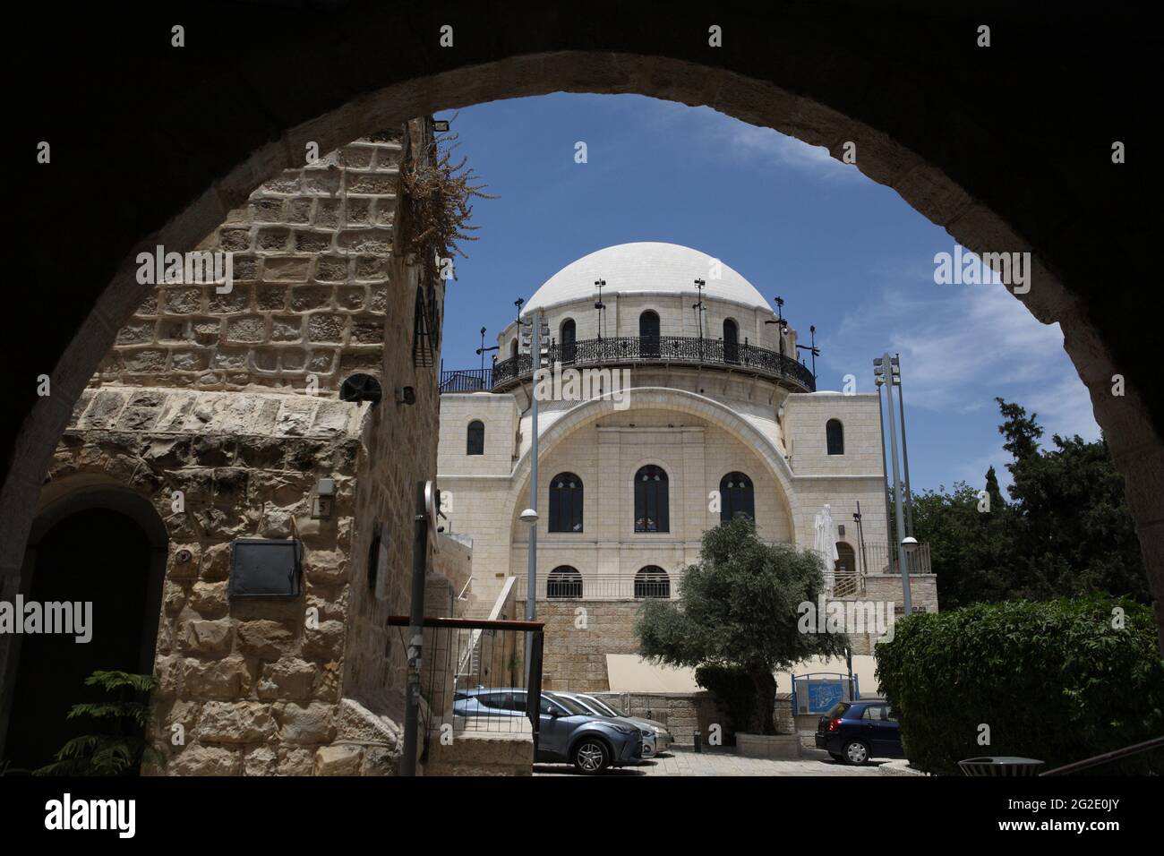 White dome of Hurva Synagogue, Old Jerusalem Jewish Quarter. Built in ...