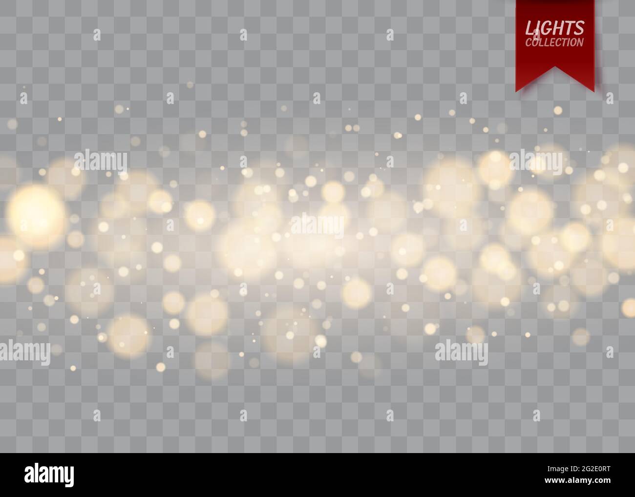 Shining bokeh isolated on transparent background. Golden bokeh lights with glowing particles ...