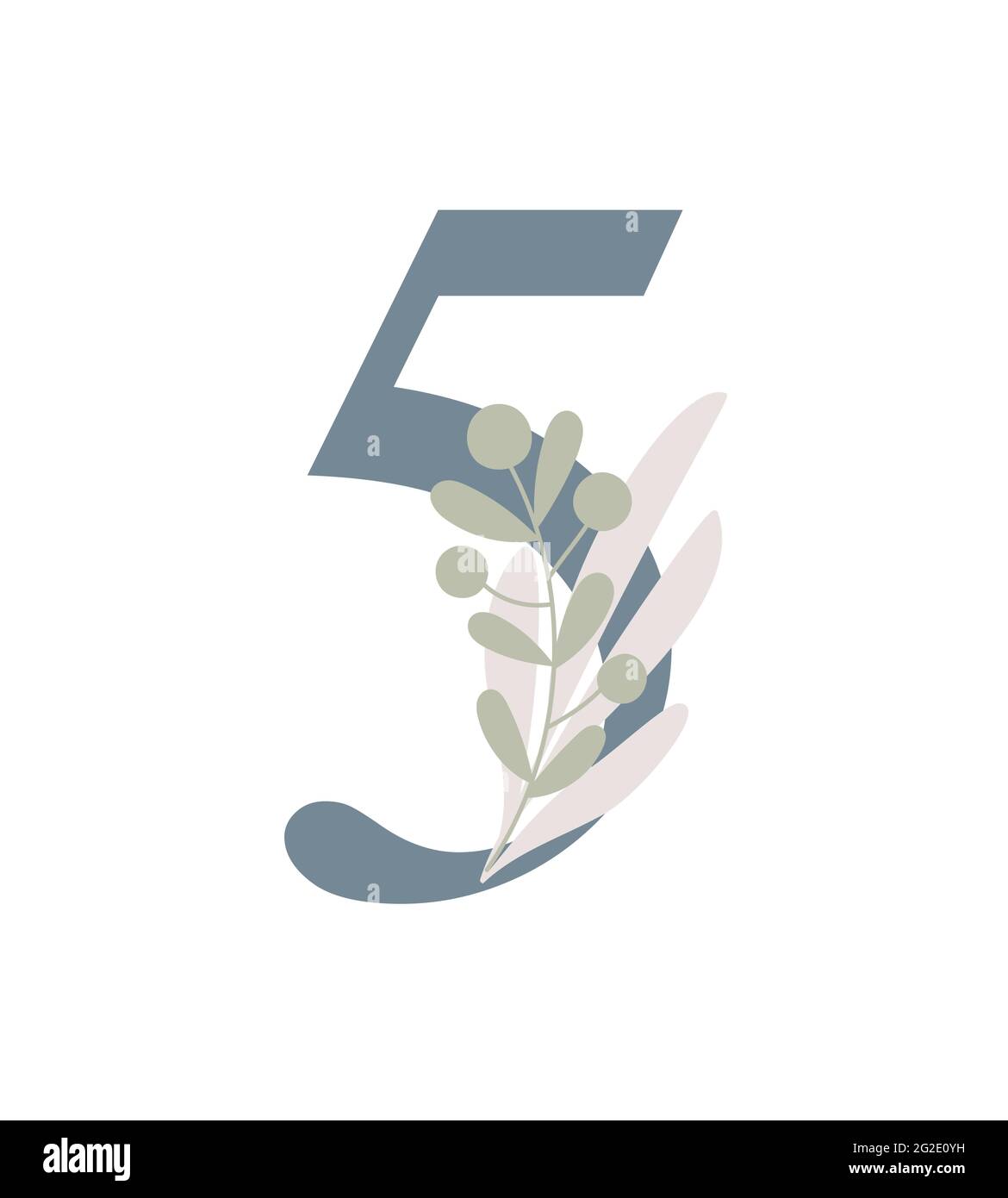 Number decorated with flowers, floral monogram vector illustration in ...