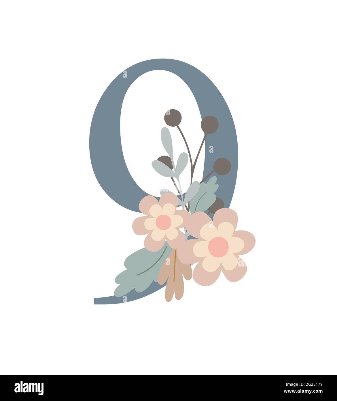 Number decorated with flowers, floral monogram vector illustration in ...