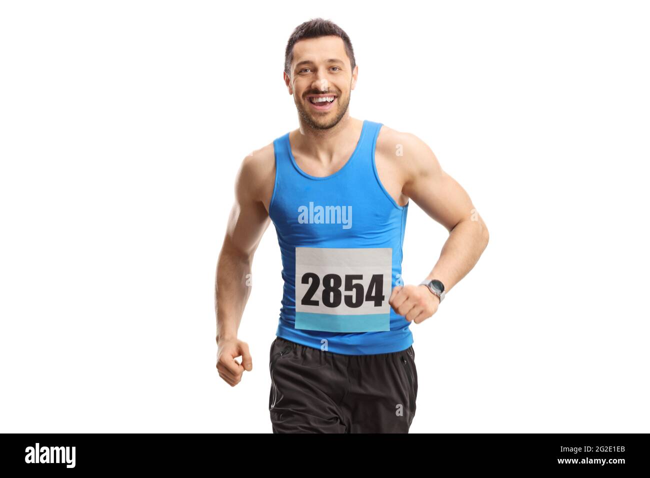 Runner on a marathon isolated on white background Stock Photo - Alamy