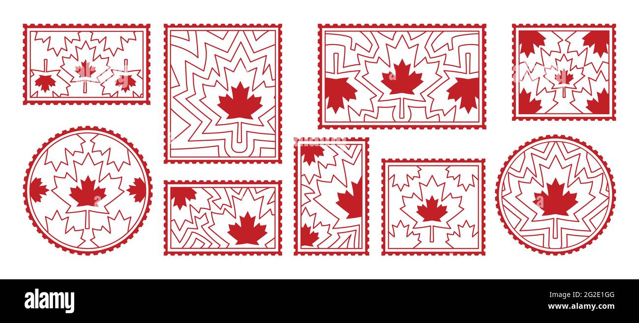 Post Stamp Canada day set. Icon square and round with canadian flag ...