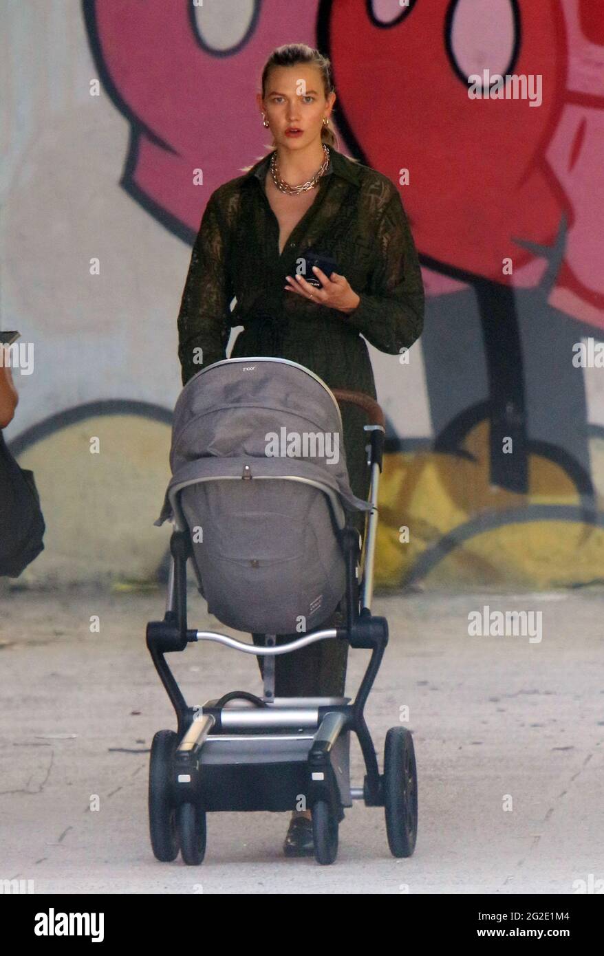 New York City, USA. June 10 2021: Karlie Kloss seen walking baby Levi ...