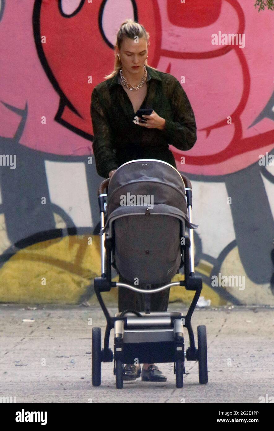 New York City, USA. June 10 2021: Karlie Kloss seen walking baby Levi ...