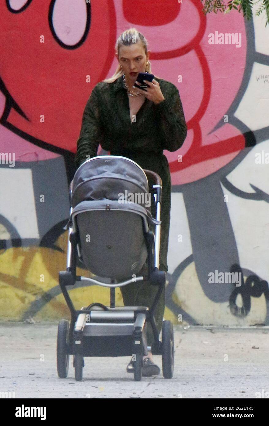 New York City, USA. June 10 2021: Karlie Kloss seen walking baby Levi ...