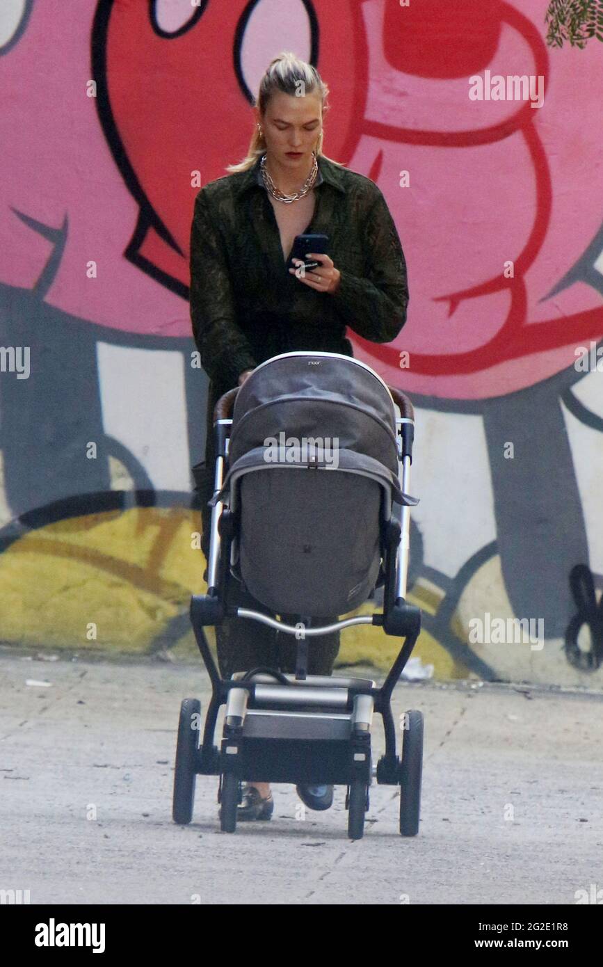 New York City, USA. June 10 2021: Karlie Kloss seen walking baby Levi ...