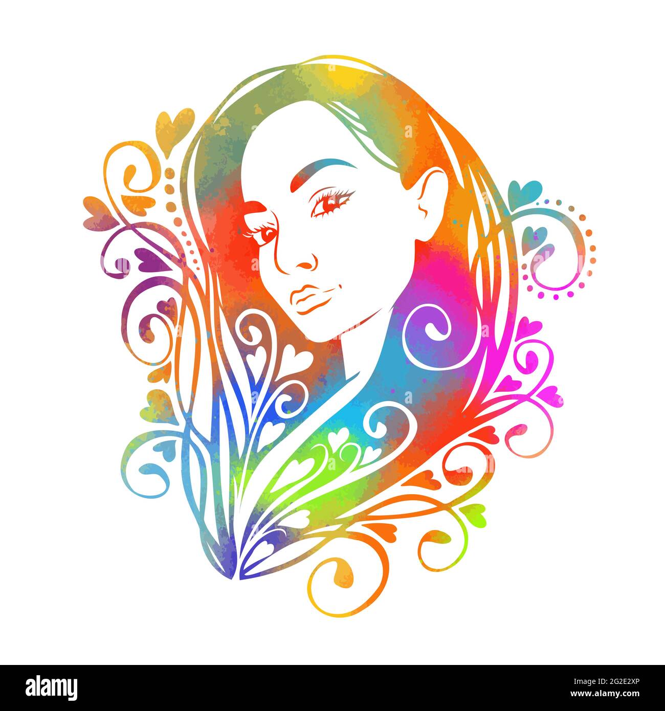 The beautiful multi-colored face of the girl. Beauty saloon. Vector ...