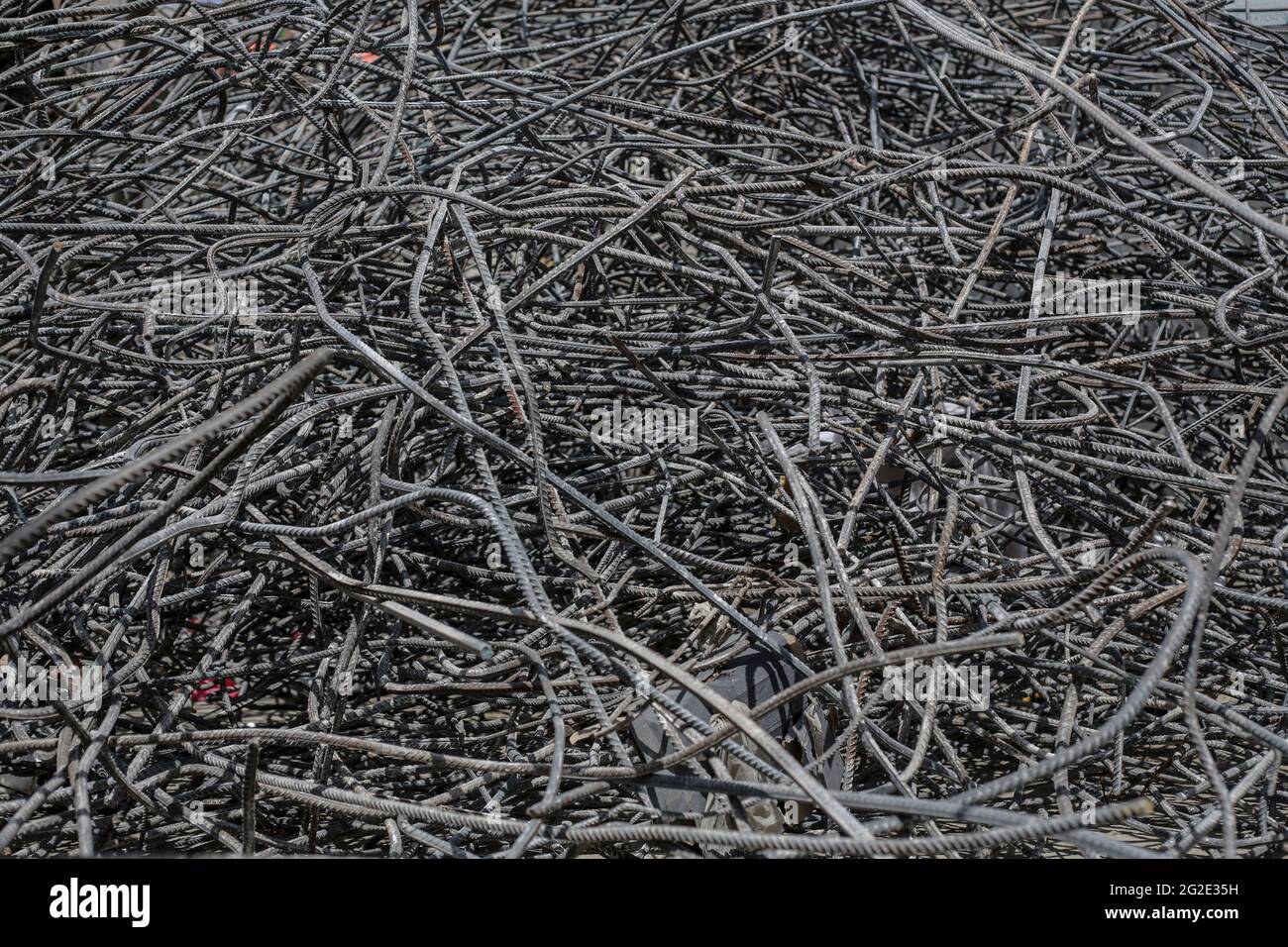 Rebar extracted from the demolished buildings destroyed during the May ...