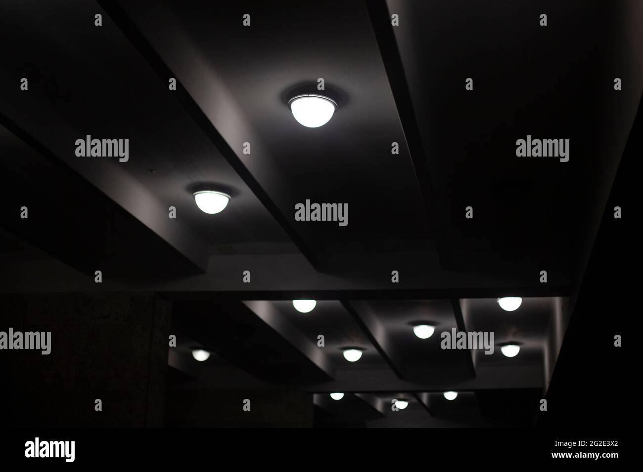 Ceiling lamps. Ceiling lighting in the subway. Lamp lighting in the ...