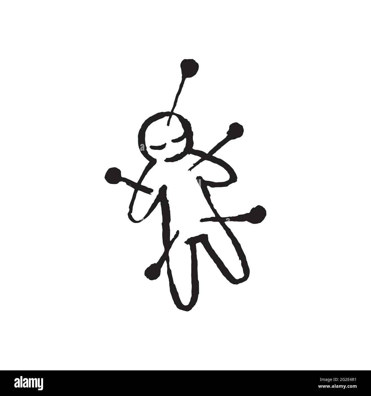 Magic mystical witch voodoo doll with pins hand drawn illustration ...