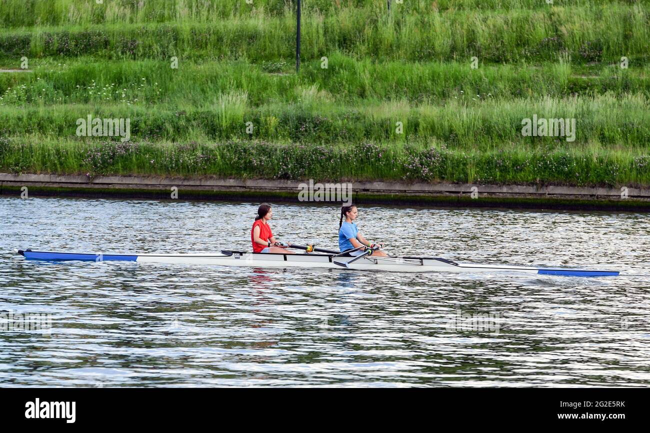 Krakow, Poland. 10th June, 2021. Double kayak seen during the training ...