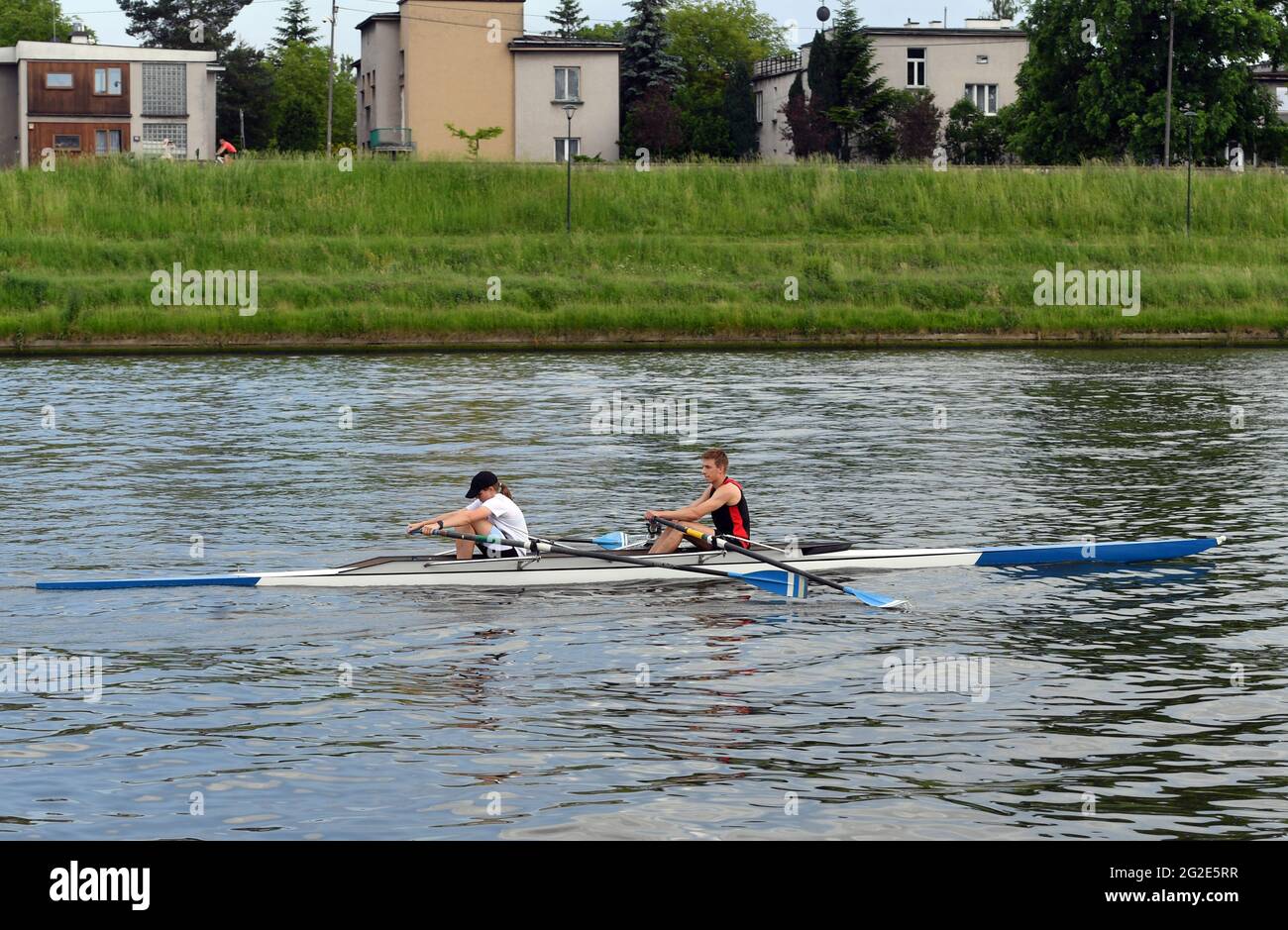 Krakow, Poland. 10th June, 2021. Double kayak seen during the training ...
