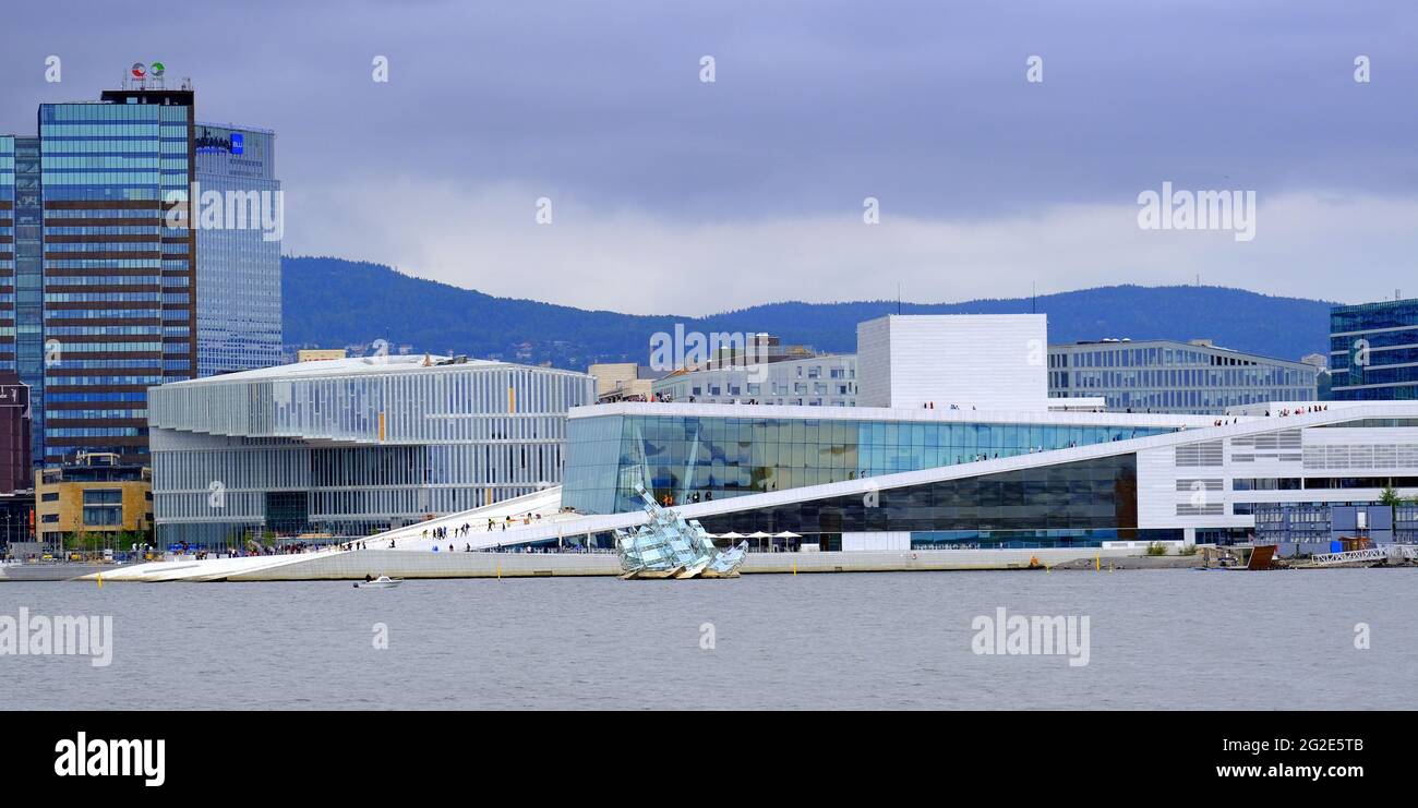 OSLO, NORWAY; OSLO OPERA HOUSE; "SHE LIES" SCULPTURE (WHICH TURNS WITH ...