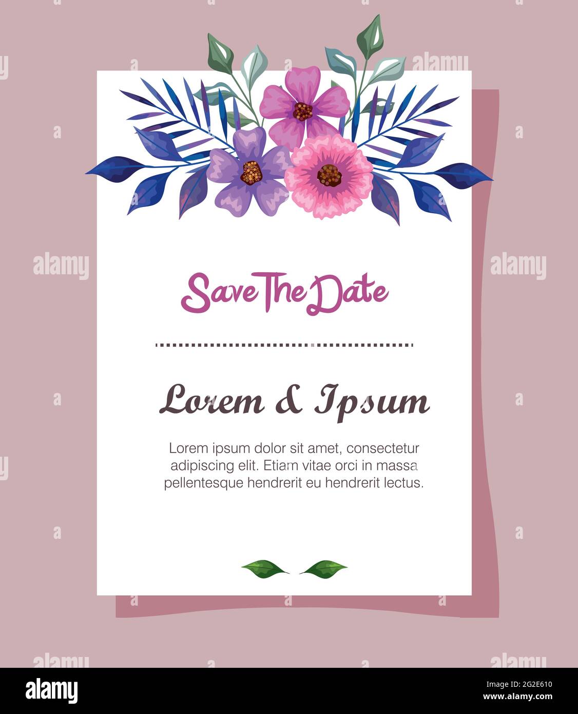 card with purple flowers and leaves Stock Vector Image & Art - Alamy