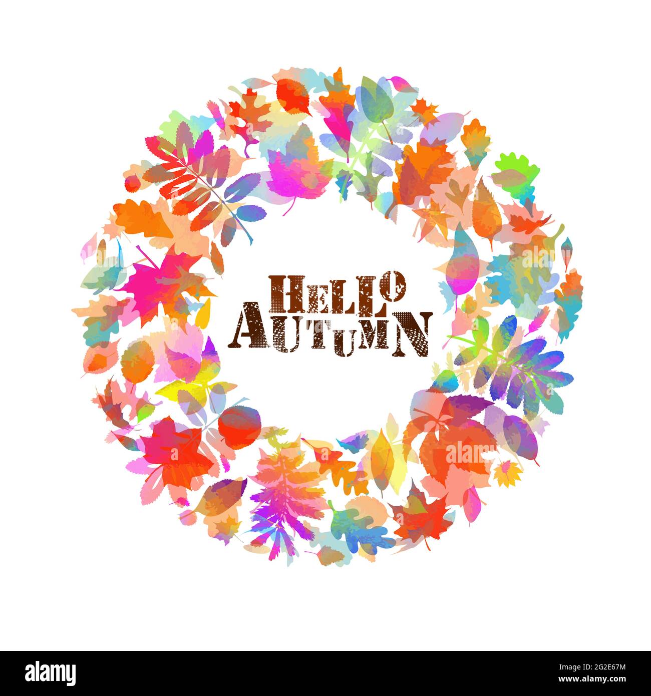 Round frame made from leaves. Floral frame. Mixed media. Hello, autumn ...