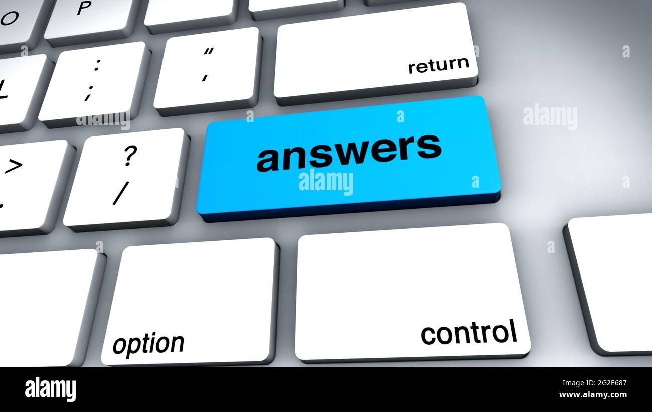 3D Illustration of Modern Keyboard with the Word Answer Stock Photo - Alamy