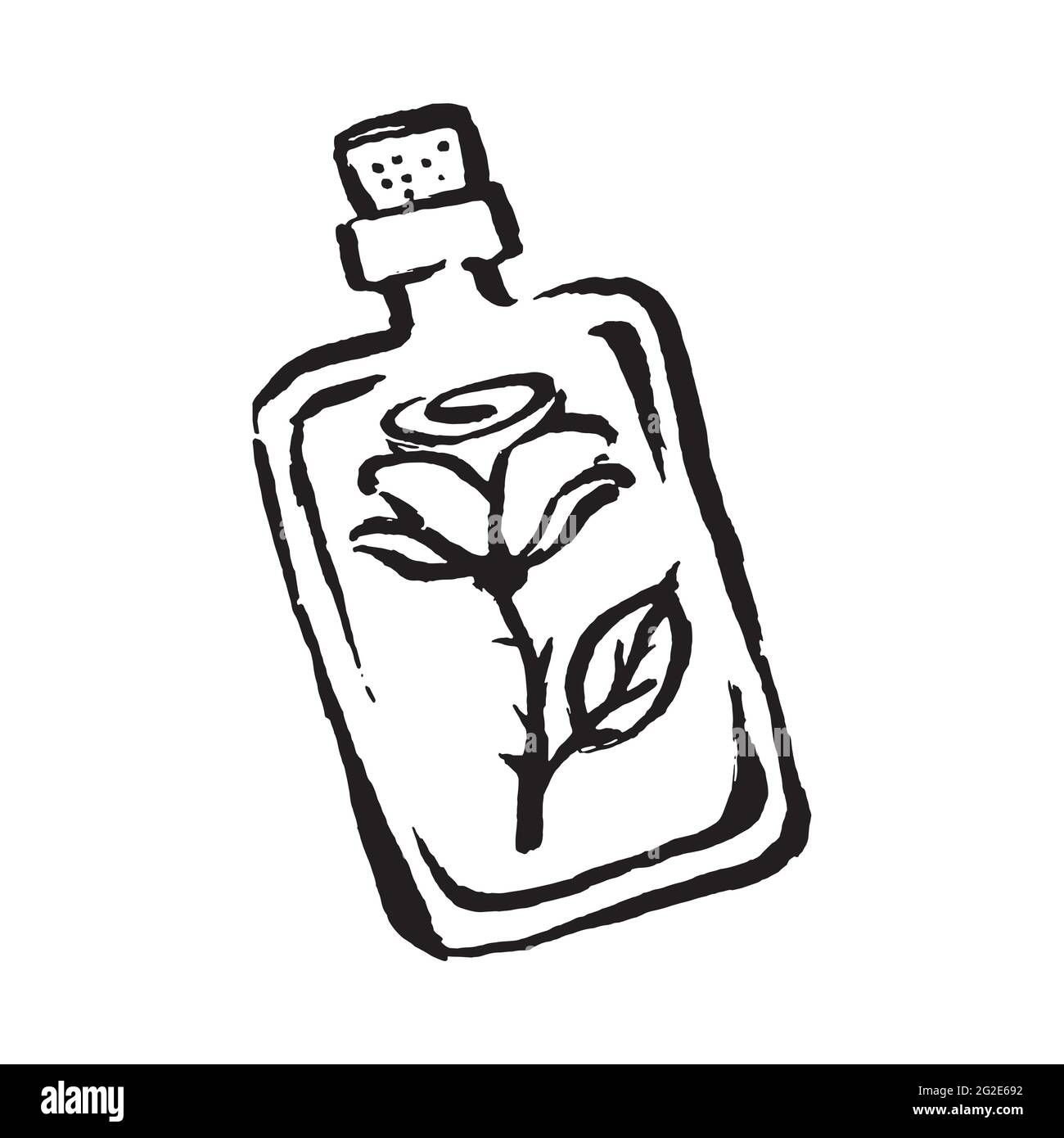 Occult mystic witch potion with rose for witchcraft hand drawn icon ...