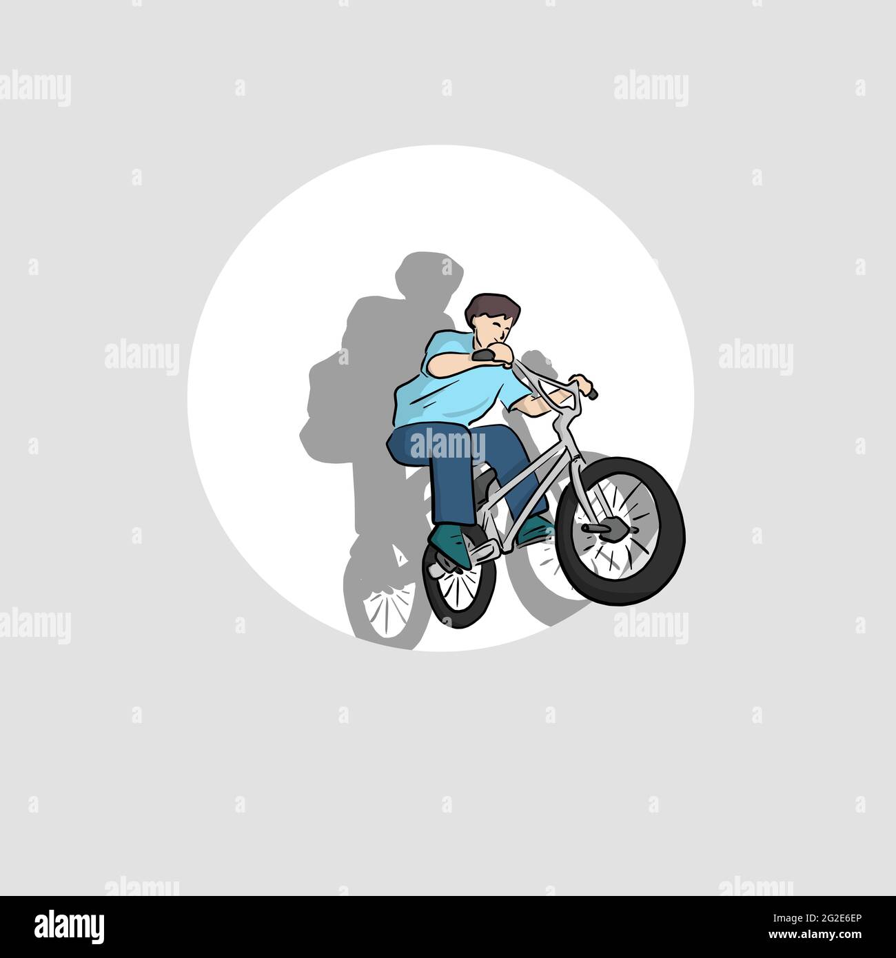 man jumping on the bicycle hand drawn with black lines illustration ...