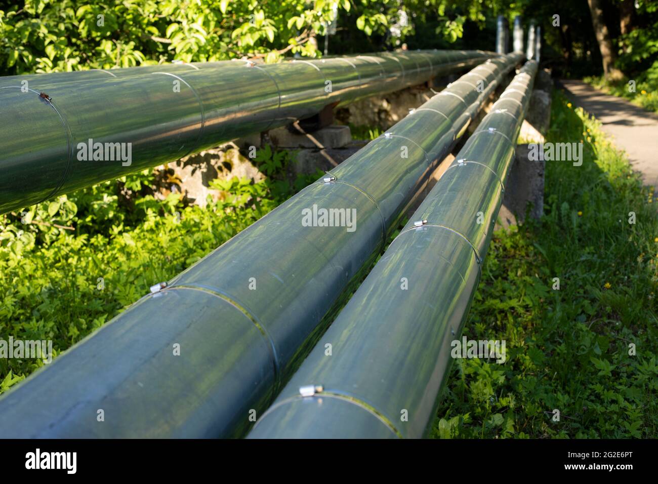 Heating pipes outside. Okcommunications in the city. Hot water flows ...