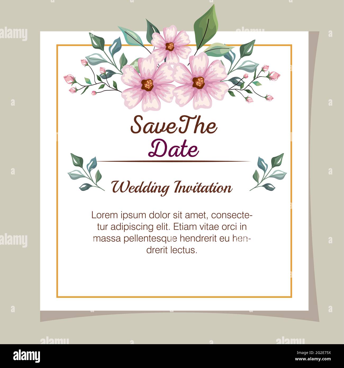 paper card with pink flowers and leaves Stock Vector Image & Art - Alamy