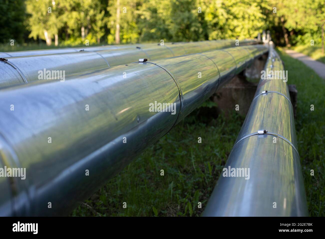 Heating pipes outside. Okcommunications in the city. Hot water flows ...