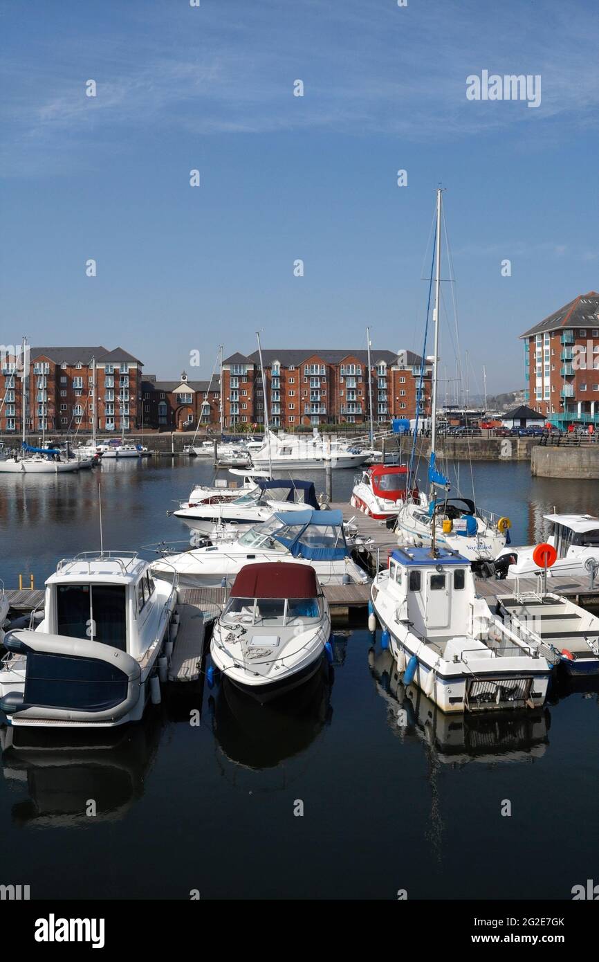 The expanse of Swansea marina in the old town dock, Wales UK Stock ...