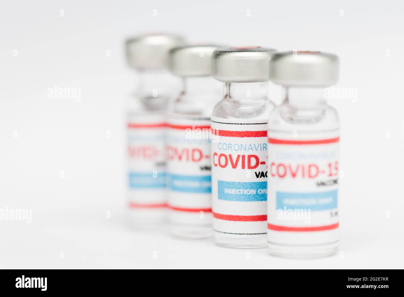 Bottles vial of Covid-19 coronavirus vaccine in a research medical lab ...