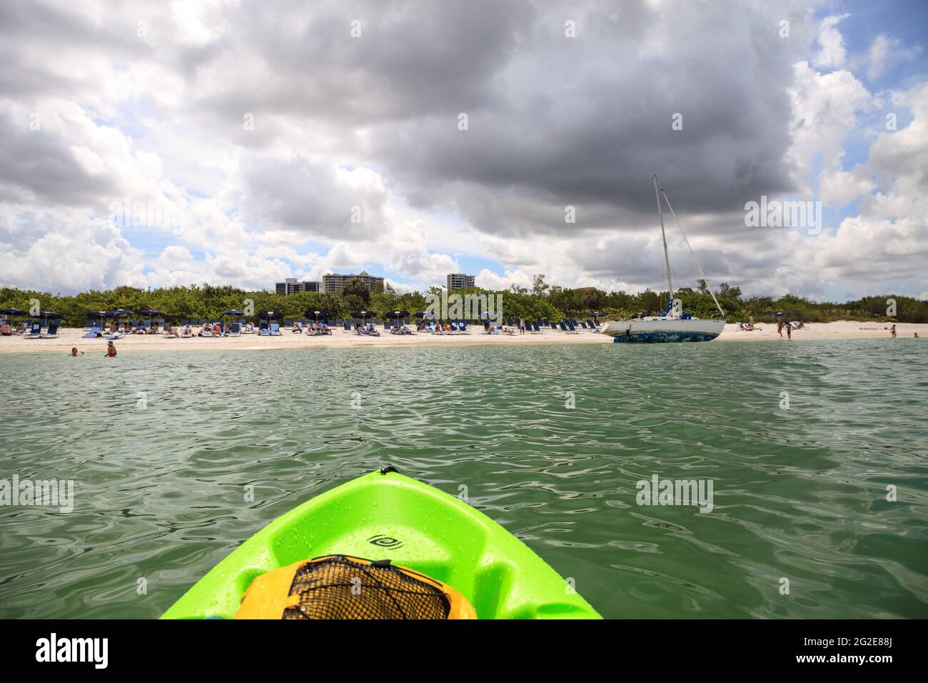 Shipwrecked sailboat on the beach of Clam Pass in Naples, Florida seen ...