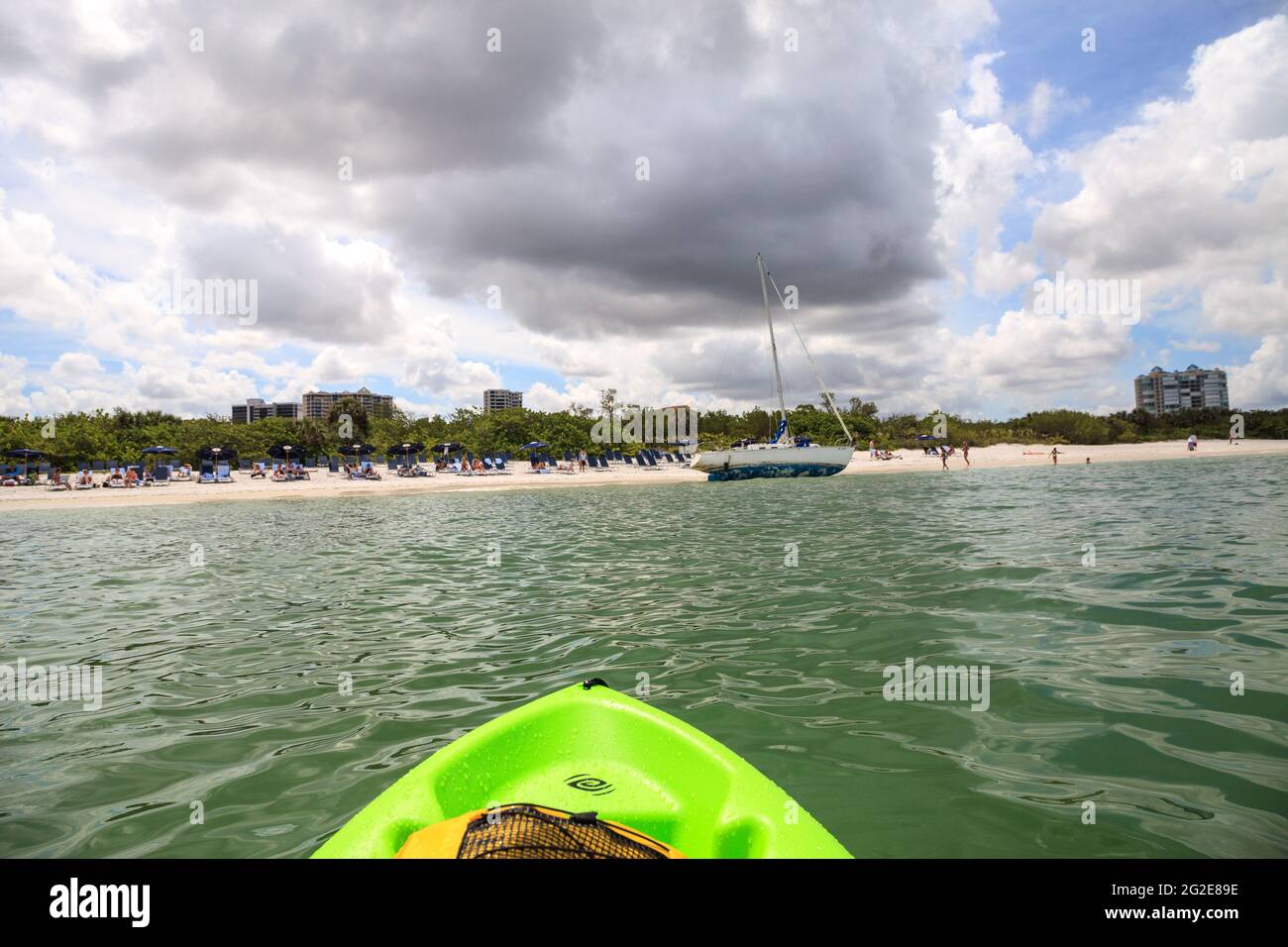 Shipwrecked sailboat on the beach of Clam Pass in Naples, Florida seen ...
