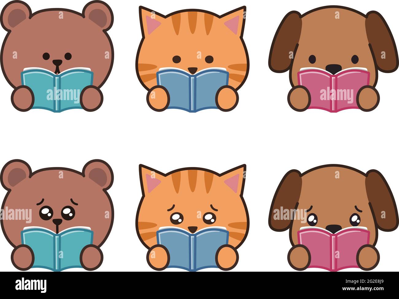 Set of animals impressed by books. Vector illustration isolated on ...