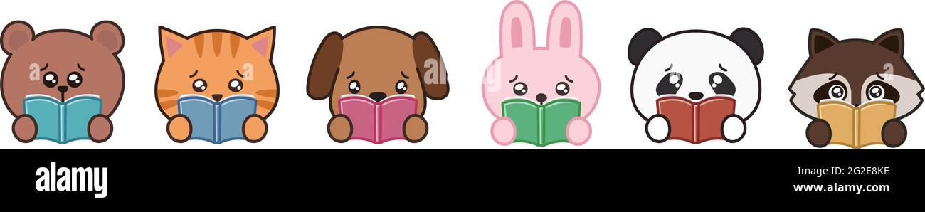 Set of animals impressed by books. Vector illustration isolated on ...