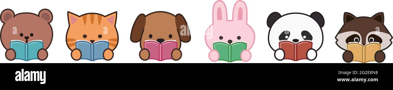 Set of animals reading books. Vector illustration isolated on white ...