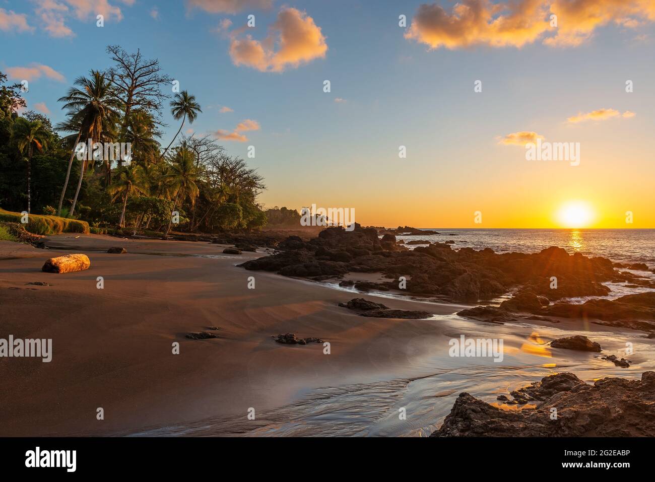 Corcovado national park sunset along Pacific Ocean beach, Costa Rica ...