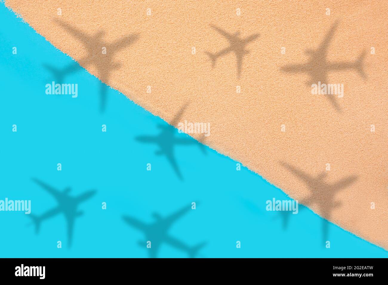 3D rendering of airplane shadows on a blue and peach background with ...