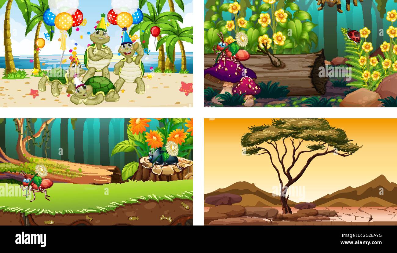 Four different nature horizontal scene illustration Stock Vector Image ...