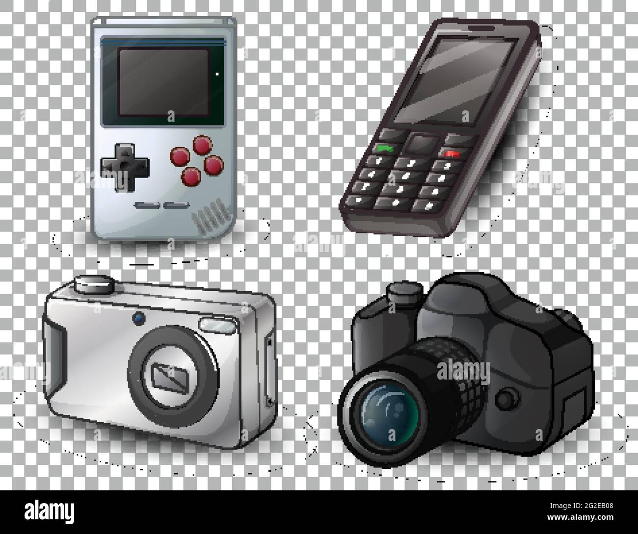 Set of old gadget isolated on transparent background illustration Stock ...