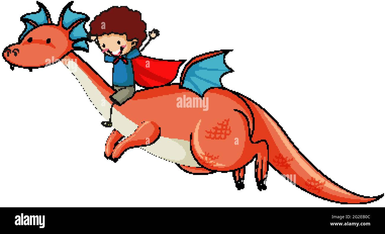 Little boy riding a dragon cartoon character illustration Stock Vector ...