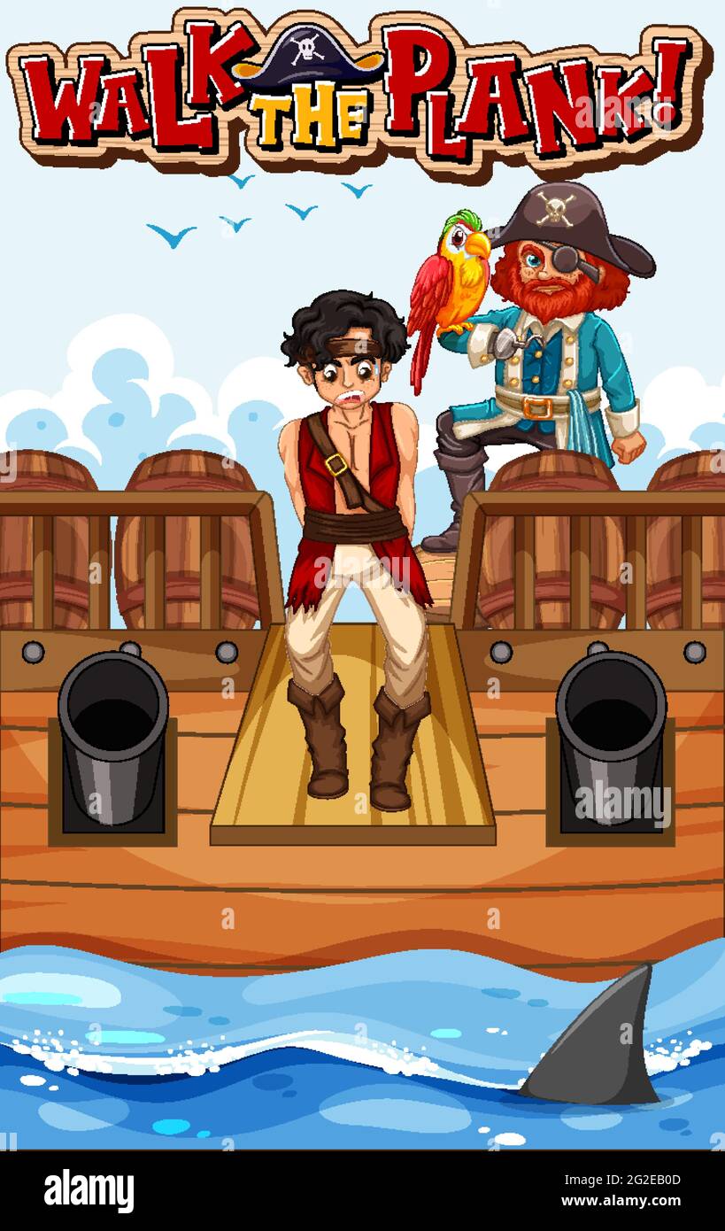 Walk The Plank font banner with a pirate man walking on the plank ...