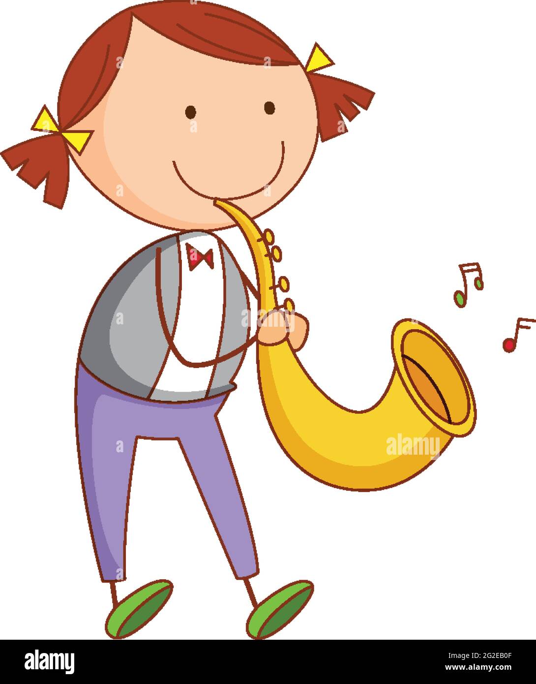A doodle kid playing saxophone cartoon character isolated illustration ...