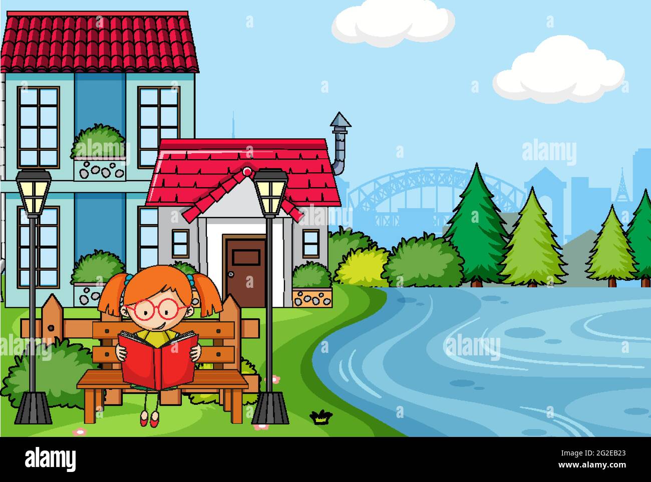 Children outdoors sitting book Stock Vector Images - Alamy