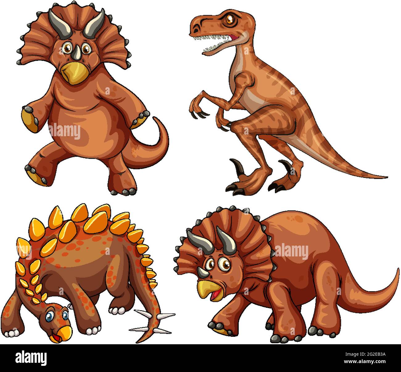Set of brown dinosaur cartoon character illustration Stock Vector Image ...