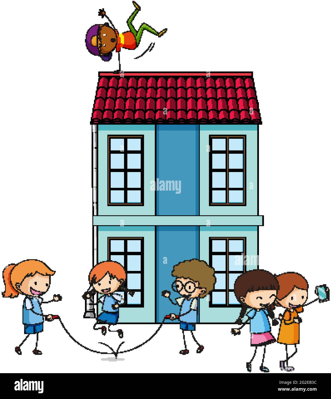 Many kids doing different activities around the house illustration ...
