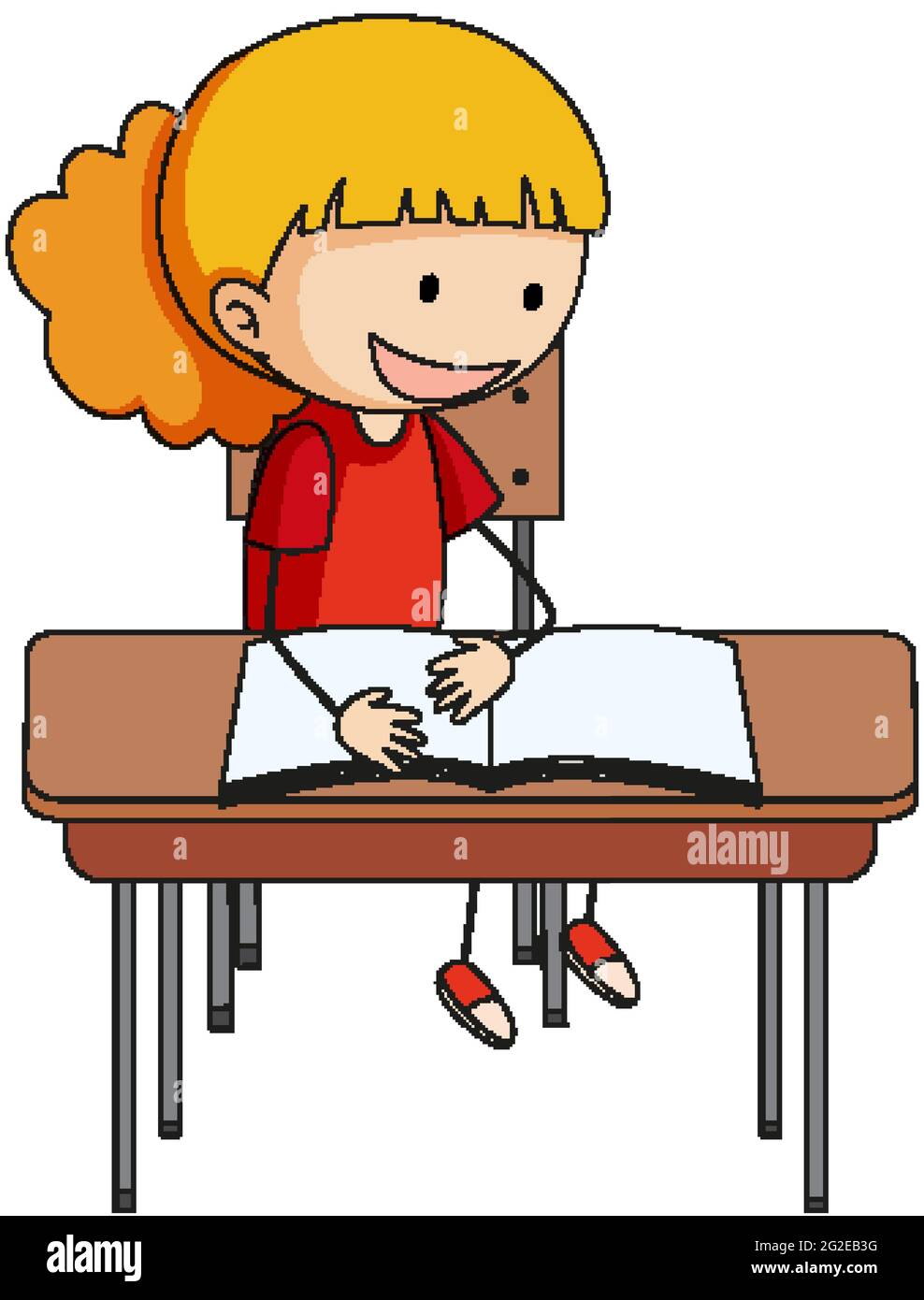 A girl doing homework doodle cartoon character illustration Stock ...