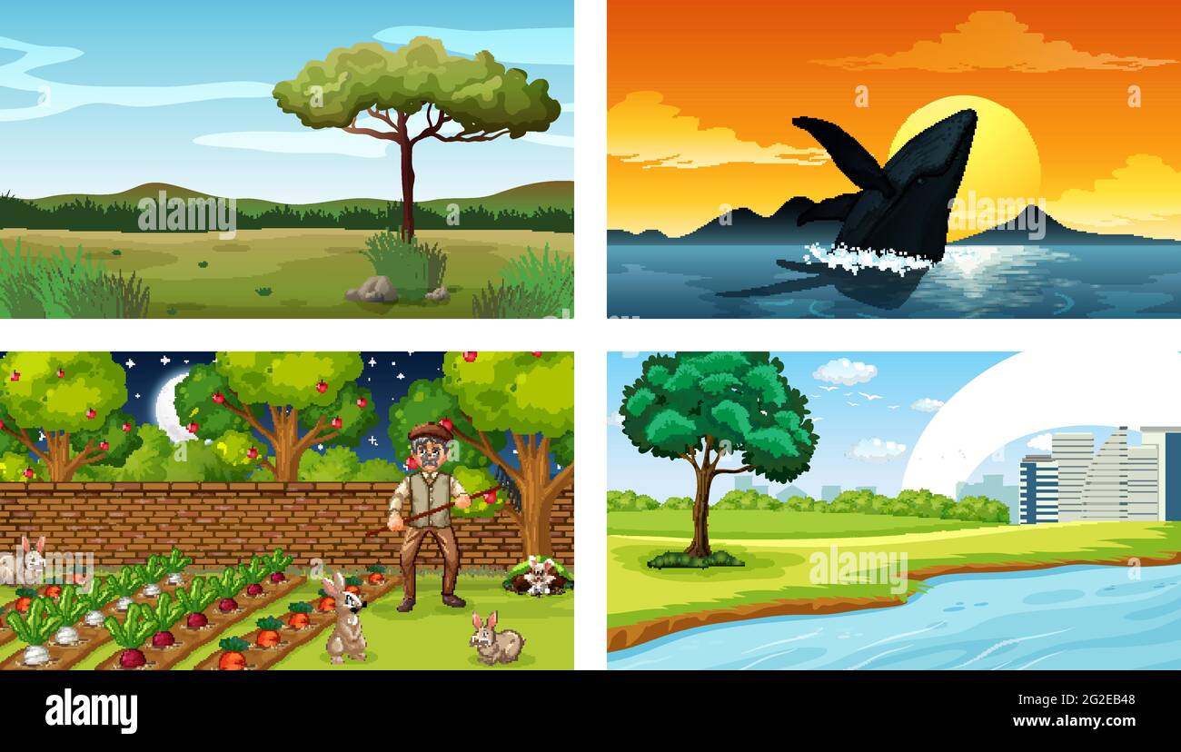 Four different nature horizontal scene illustration Stock Vector Image ...